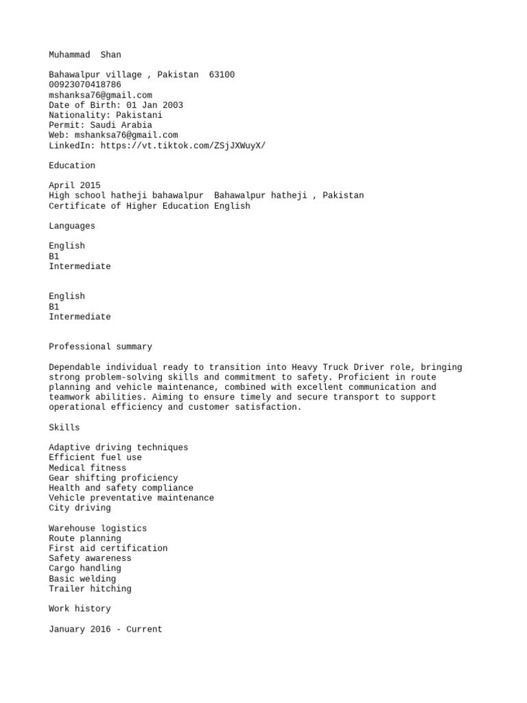 Muhammad Shan CV | PDF