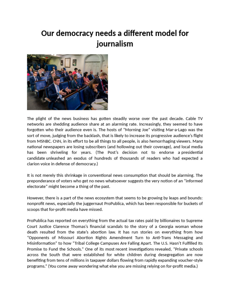 Our Democracy Needs A Different Model For Journalism | PDF | News