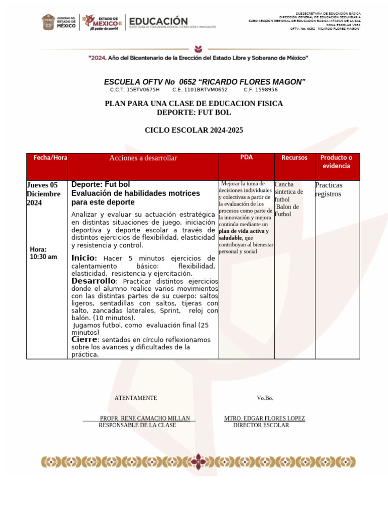 PLAN PARA CLASE EDUC. FIS. | PDF