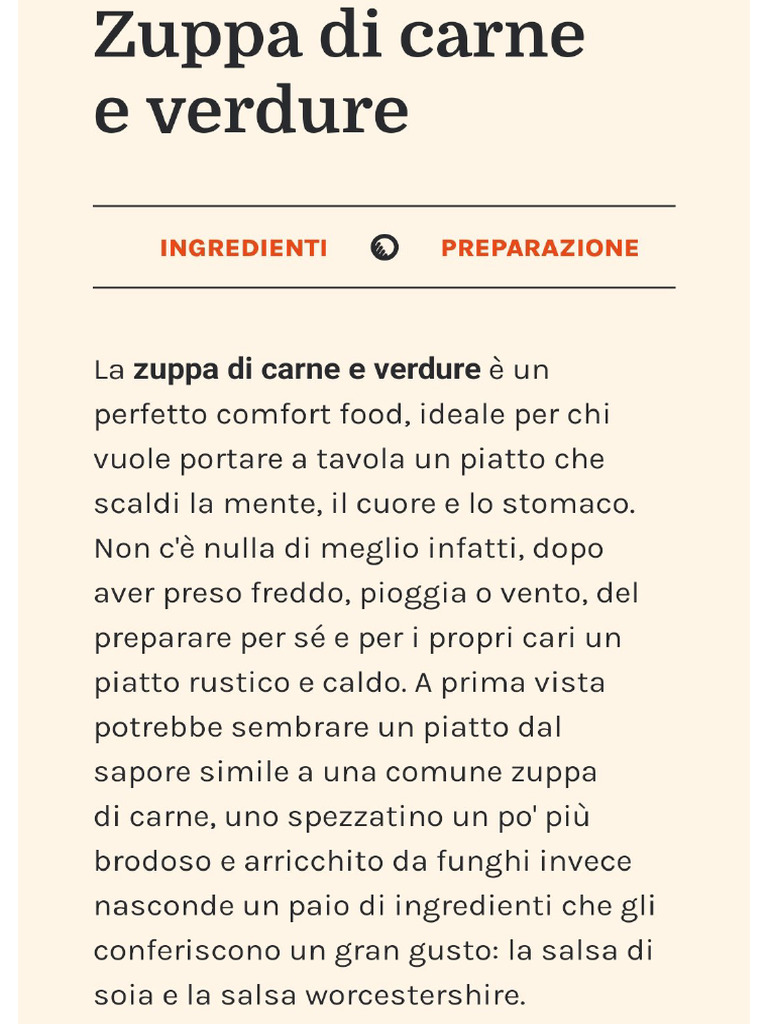 Ricetta Zuppa di Carne e Verdure | PDF