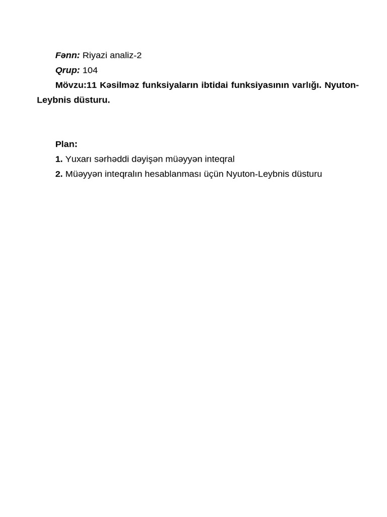 Riyazi analiz -2 MÖVZU 11 - | PDF
