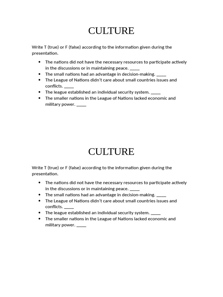 CULTURE Activities | PDF
