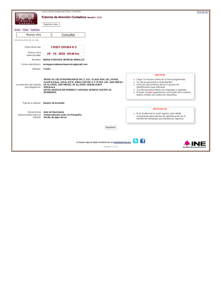 Acuse de Cita Del INE | PDF | Gobierno