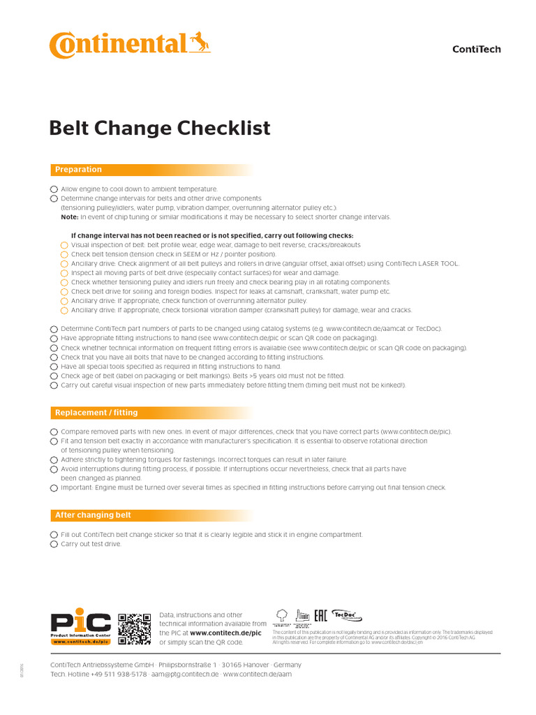 PIC Checkliste RZ en (1) | PDF | Belt (Mechanical) | Mechanical Engineering