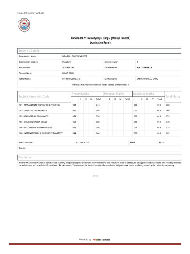 Barkatullah University, Bhopal | PDF | Business | Economies