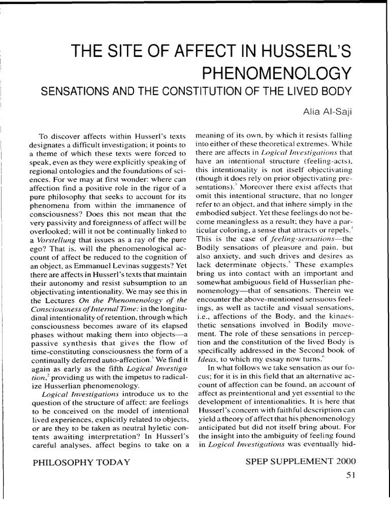 2000 Al-Saji The Site of Affect in Husserl's Phenomenology Sensations ...
