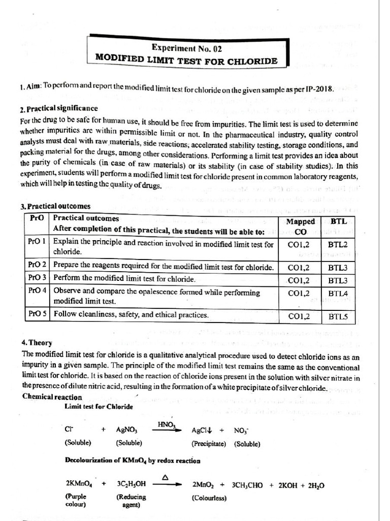 Experiment No.2 Modified Limit Test For Chloride | PDF