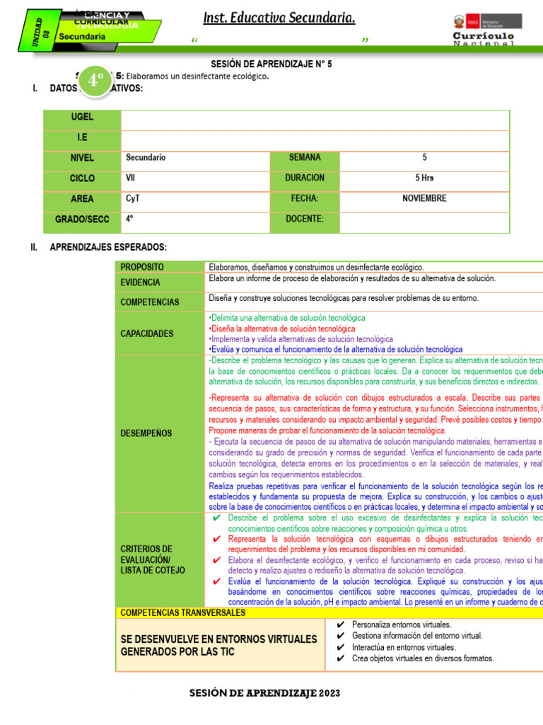 E-4º Ses Act 5-Cyt-U8 | PDF | Aprendizaje | Evaluación