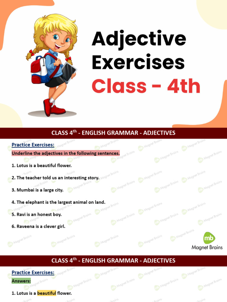 12 - English Grammar - Adjectives - (Practice Exercise) | PDF | Noun ...