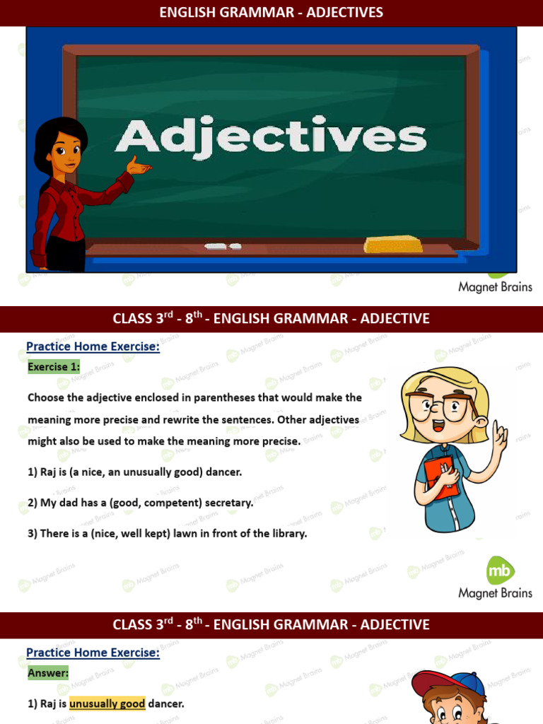 Adjective Exercises for English Grammar | PDF | English Grammar