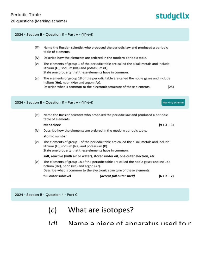 Periodic Table Questions With Marking-Scheme | PDF