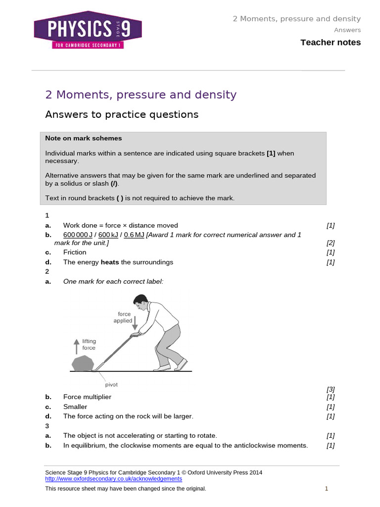 Camb TCD l9 Phy ch02 AnsPracticeQ | PDF | Density | Force
