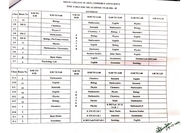 Saturday time table | PDF