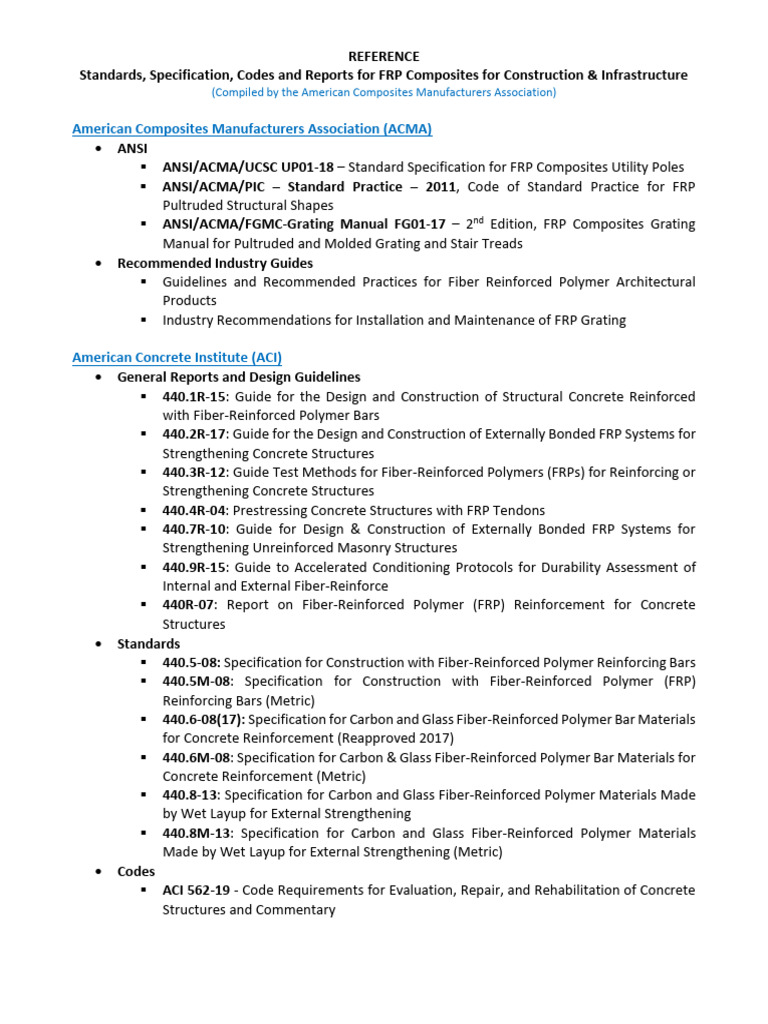 FRP Composites StandardsSpecificationsCodes Summary | PDF | Fibre ...