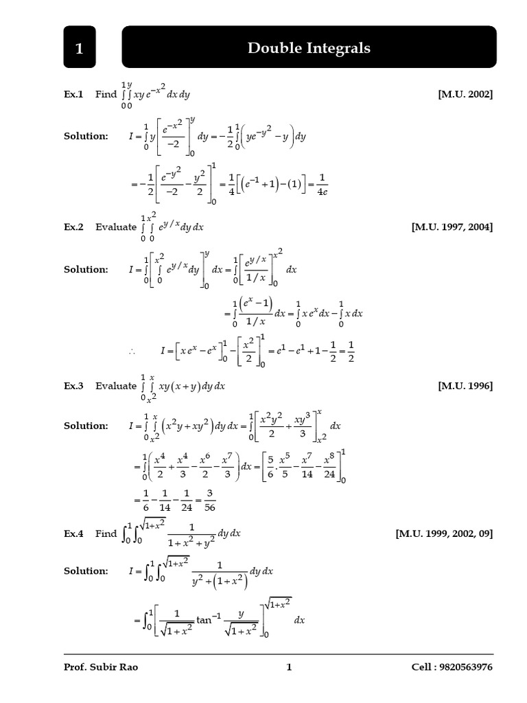 1. Double Integrals | PDF | Integral | Mathematical Analysis