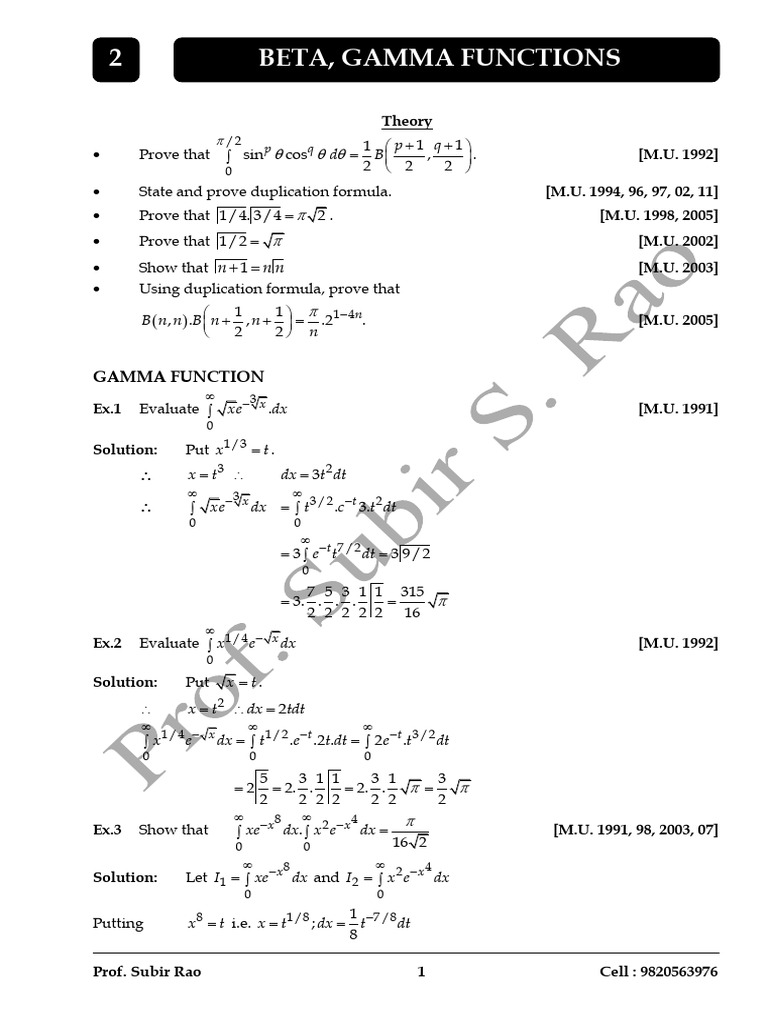 Beta And Gamma Integrals Pdf Mathematical Relations Mathematics