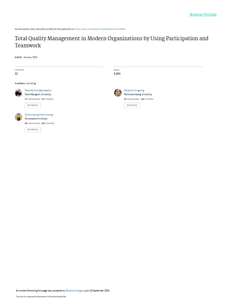 Total Quality Management Insights | PDF | Quality Management | Human ...