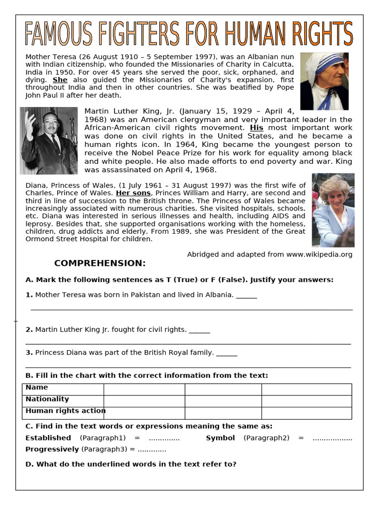 Influential Humanitarians: Teresa, King, Diana | PDF | Mother Teresa ...