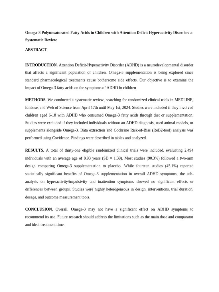 Omega-3 Dosage for ADHD in Children | PDF | Attention Deficit ...