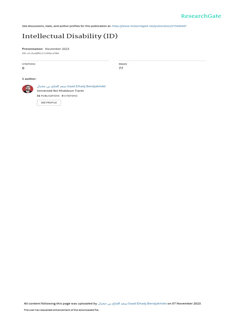 Understanding Intellectual Disability (ID) | PDF | Intellectual Disability | Intelligence Quotient