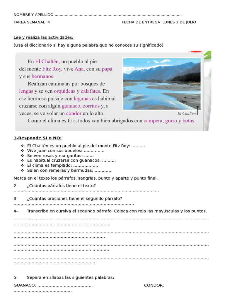 Actividades Semanales de Lengua Española | PDF