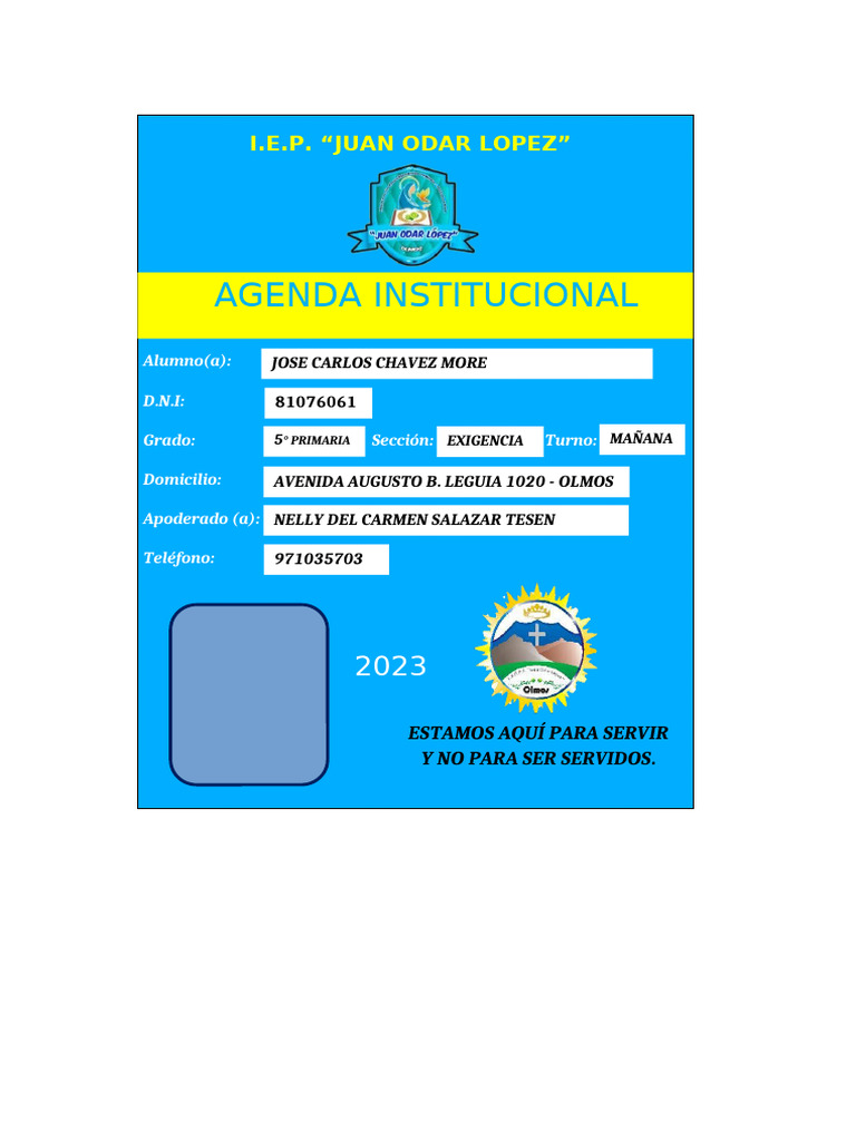 Agenda Institucional 2023 - I.E.P. Juan Odar López | PDF