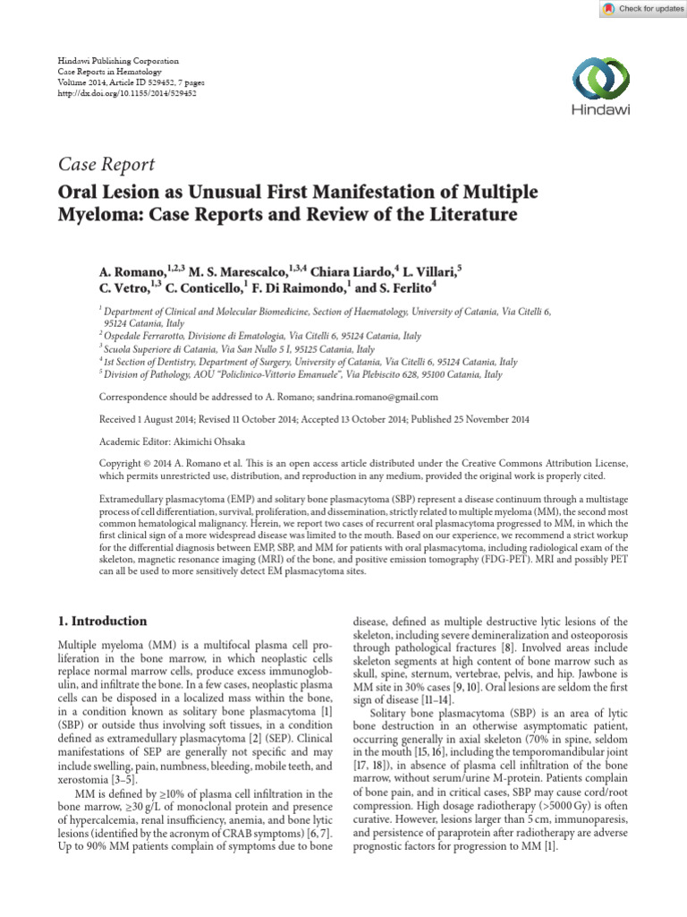 Case Reports in Hematology - 2014 - Romano - Oral Lesion As Unusual ...