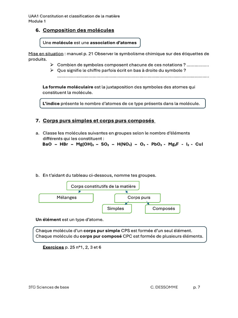 UAA1 Module 1 Partie 2 Constitution Et Classification de La Matière | PDF