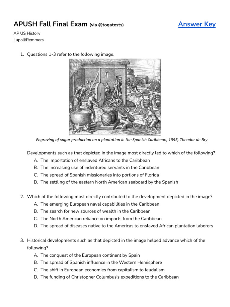 APUSH Practice Fall Final Exam 2024 | PDF | Native Americans In The ...