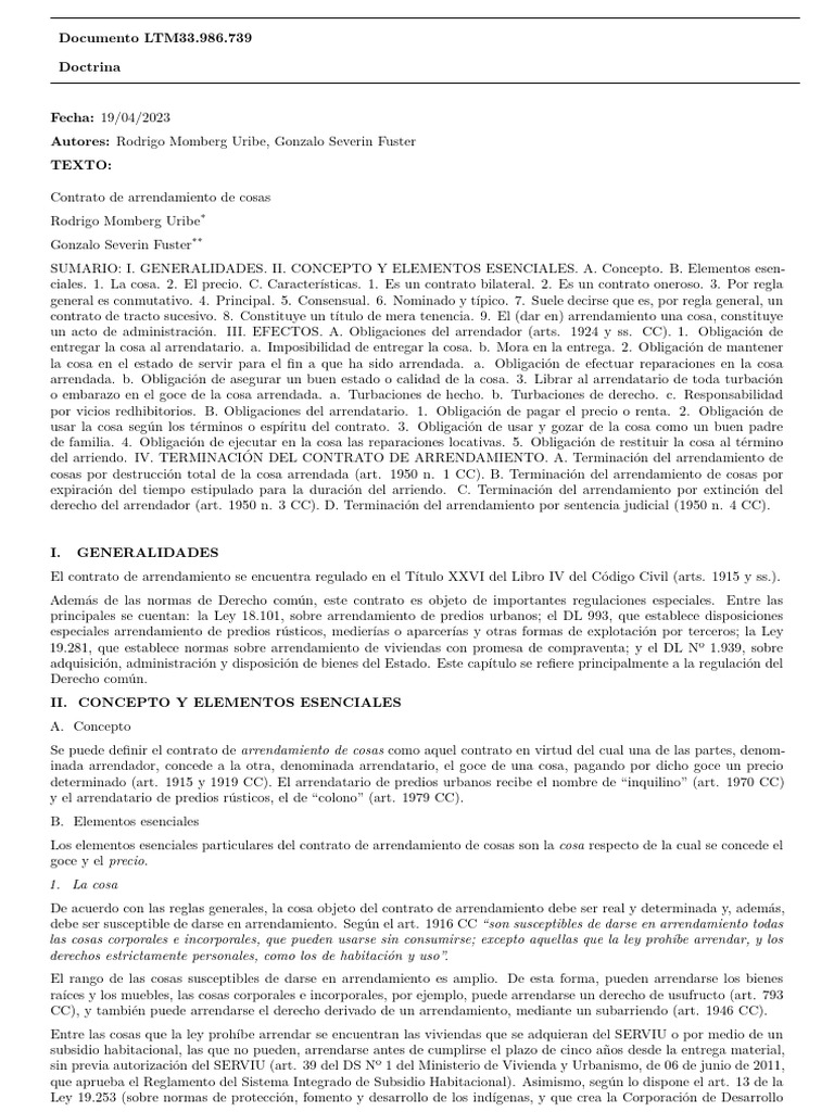 Contrato de Arrendamiento: Elementos y Efectos | PDF | Daños y ...