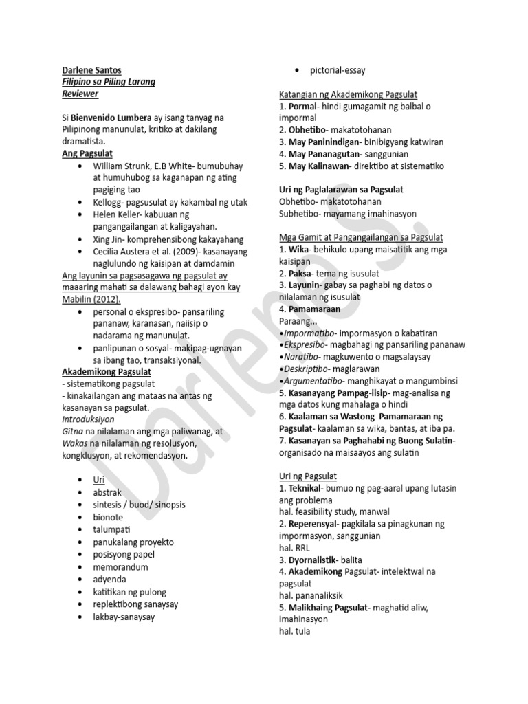 Filipino Sa Piling Larang Rev | PDF