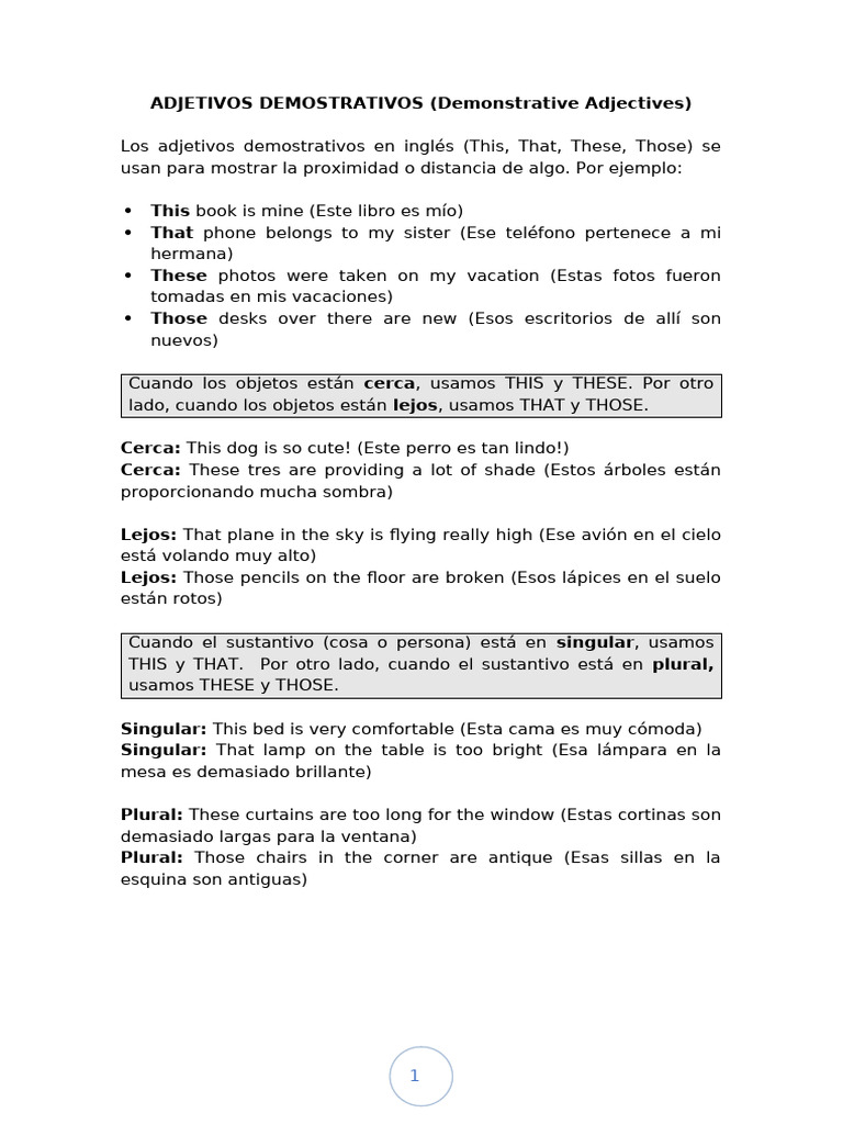 Adjetivos Demostrativos (Demonstrative Adjectives) | PDF | Tipología ...