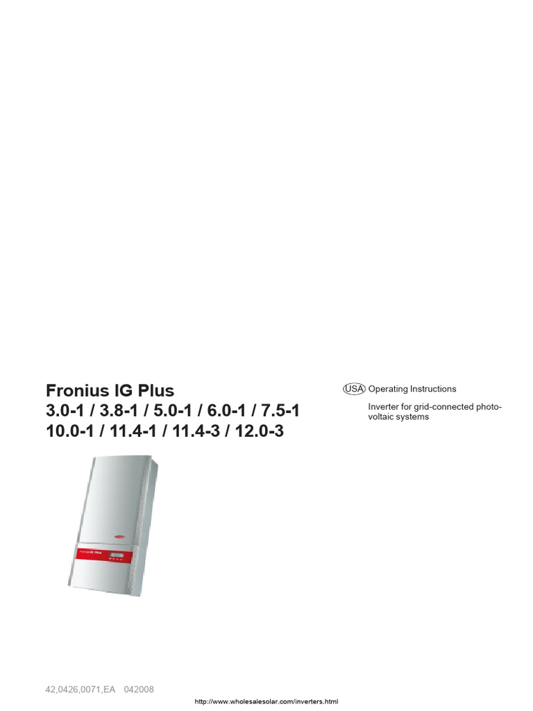 Fronius IG Plus Inverter Manual | PDF | Photovoltaic System ...