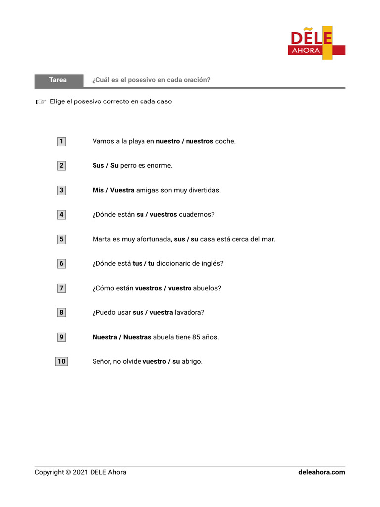 Cual Es El Posesivo en Cada Oracion | PDF
