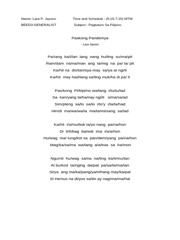 Tula Tungkol Sa Paskong Pandemy Ni Lara Jayson | PDF