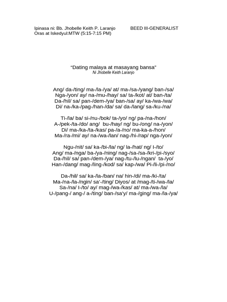 Tula Tungkol Sa Pandemya Ni Keith Laranjo | PDF