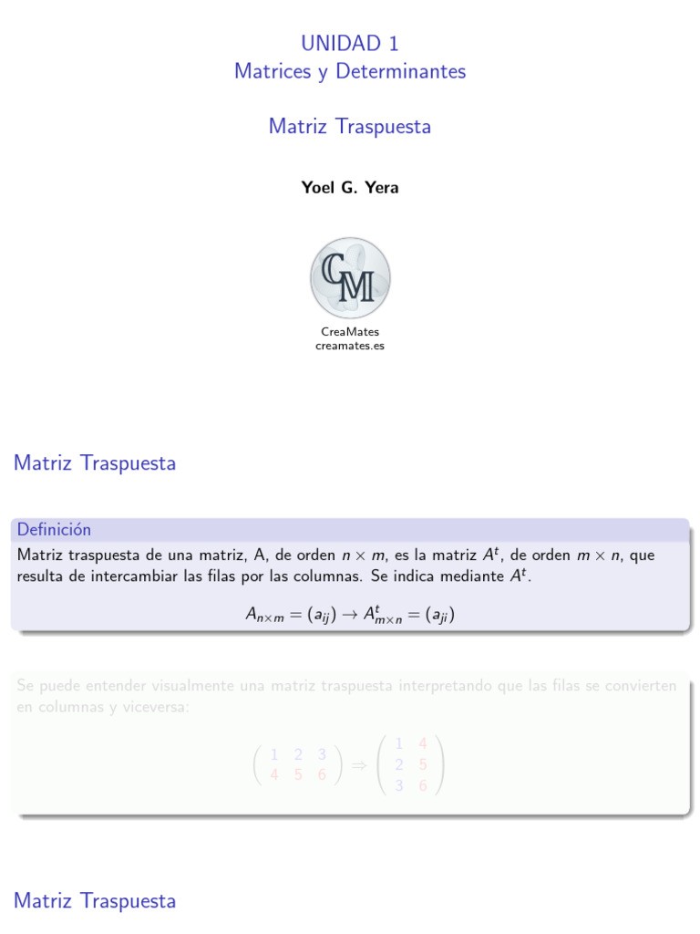 Presentación 1 3 Matriz Traspuesta | PDF | Matriz (Matemáticas ...