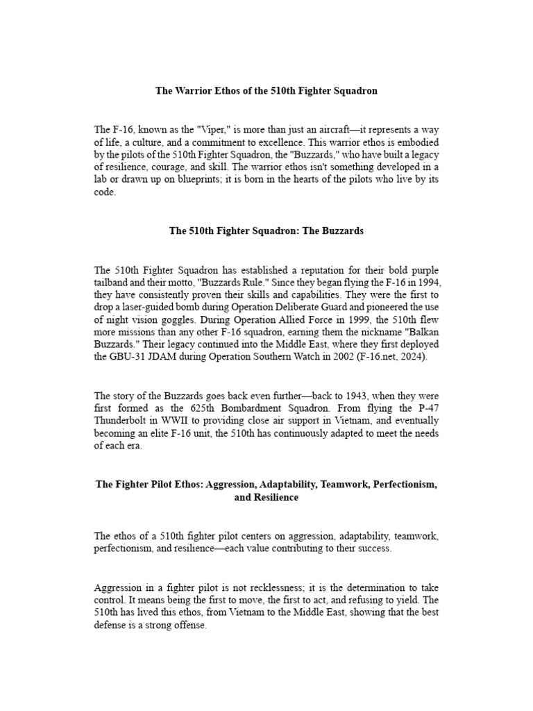 The Warrior Ethos of The 510th Fighter Squadron | PDF | Psychological ...