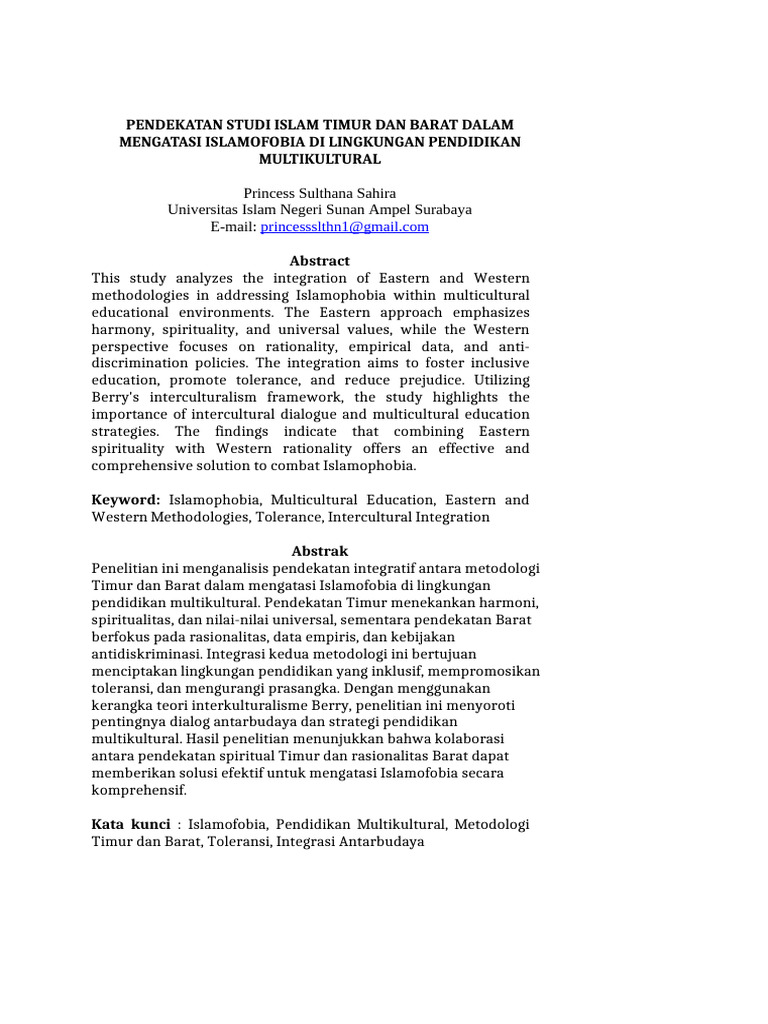 Pendekatan Studi Islam Timur Dan Barat Dalam Mengatasi Islamofobia Di Lingkungan Pendidikan ...