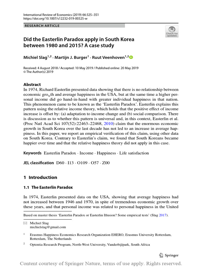 South Korea's Easterlin Paradox Analysis | PDF | Economic Growth ...