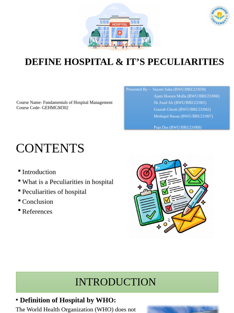 Define Hospital & It's Peculiarities | PDF | Hospital | Health Care