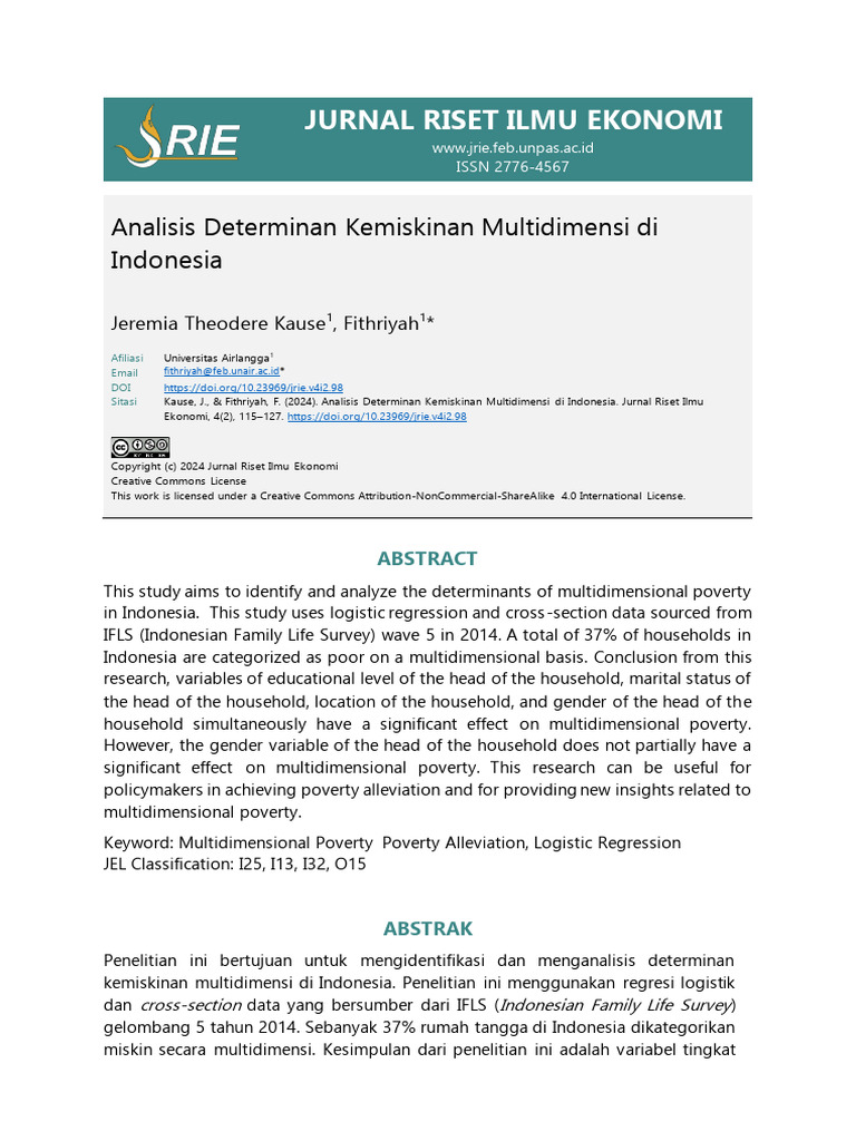 Analisis Determinan Kemiskinan Multidimensi Di Indonesia | PDF