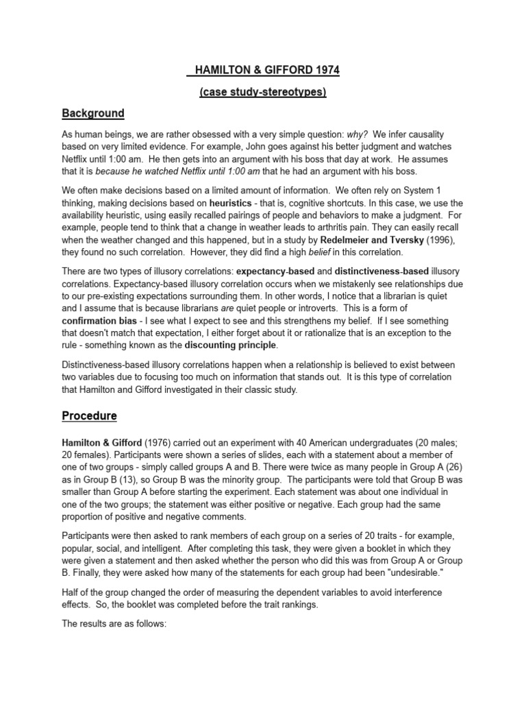 Hamilton & Gifford 1974 Case Study | PDF | Stereotypes | Psychological ...