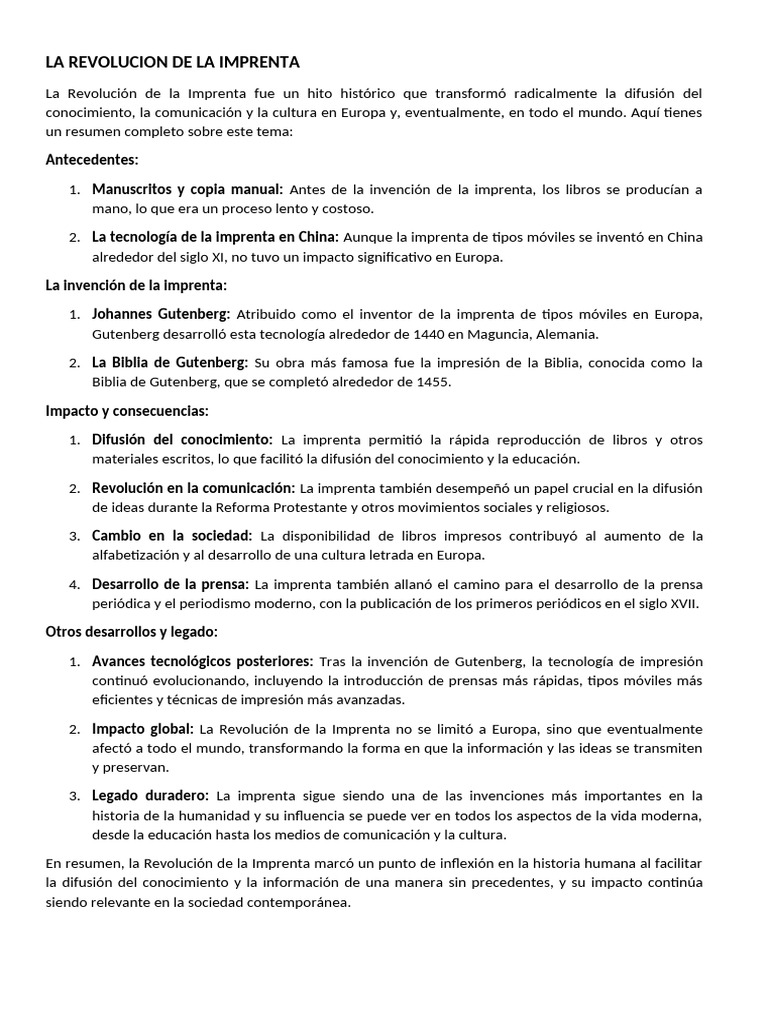 LA REVOLUCION DE LA IMPRENTA | PDF | Imprenta | Johannes Gutenberg