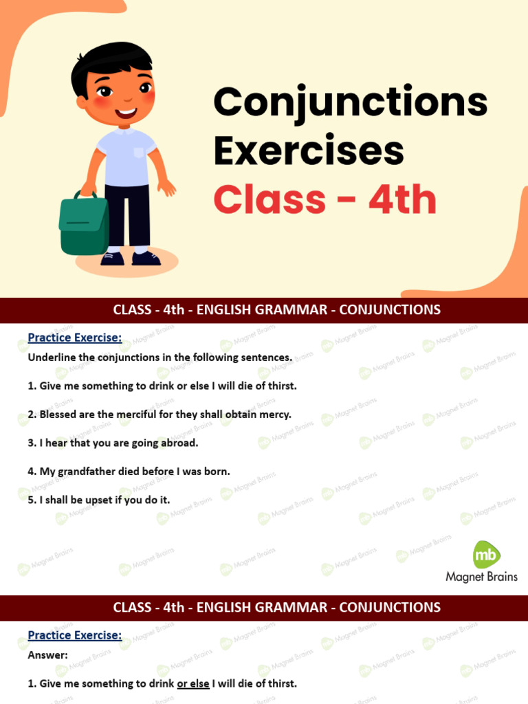 20 - English Grammar - Conjunctions - (Practise Exercise) | PDF | Sentence (Linguistics ...