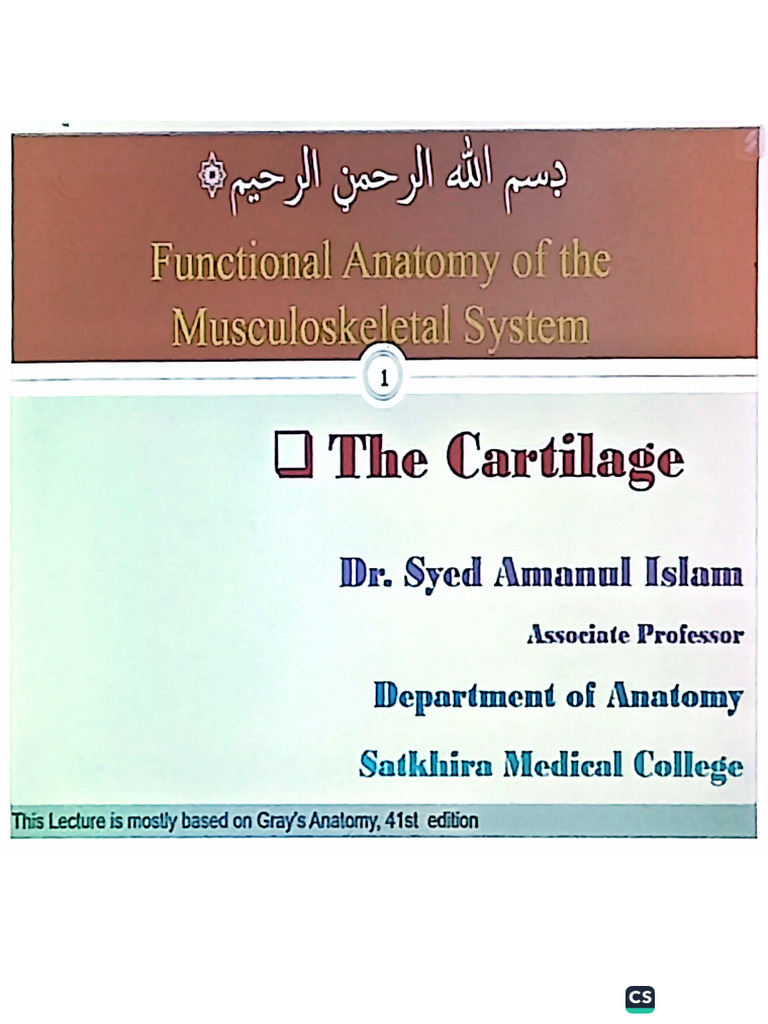 Functional Anatomy of Musculoskeletal System - 5 (Cartilage) (Aman Sir) | PDF