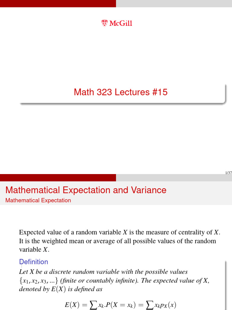 Lecture 15 N | PDF | Variance | Expected Value