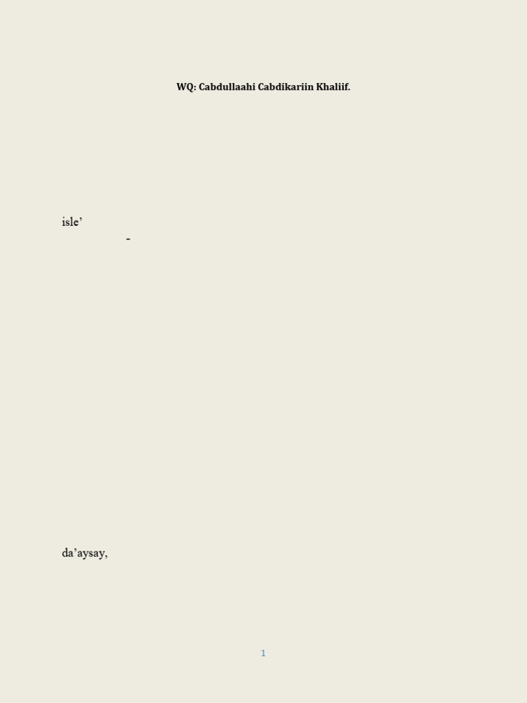 Cadaabtaa Dhaantay - Cabdullaahi Cabdikariin Khaliif | PDF