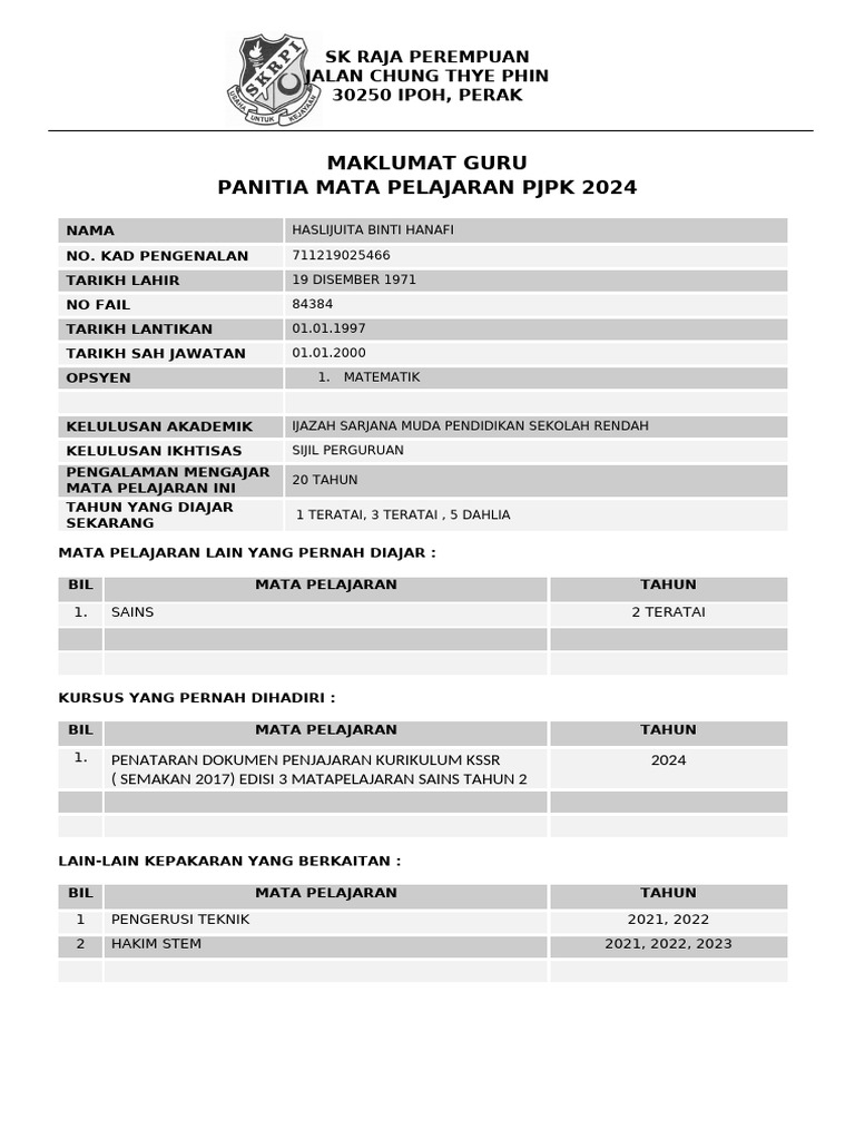 Biodata PJPK 2024 | PDF