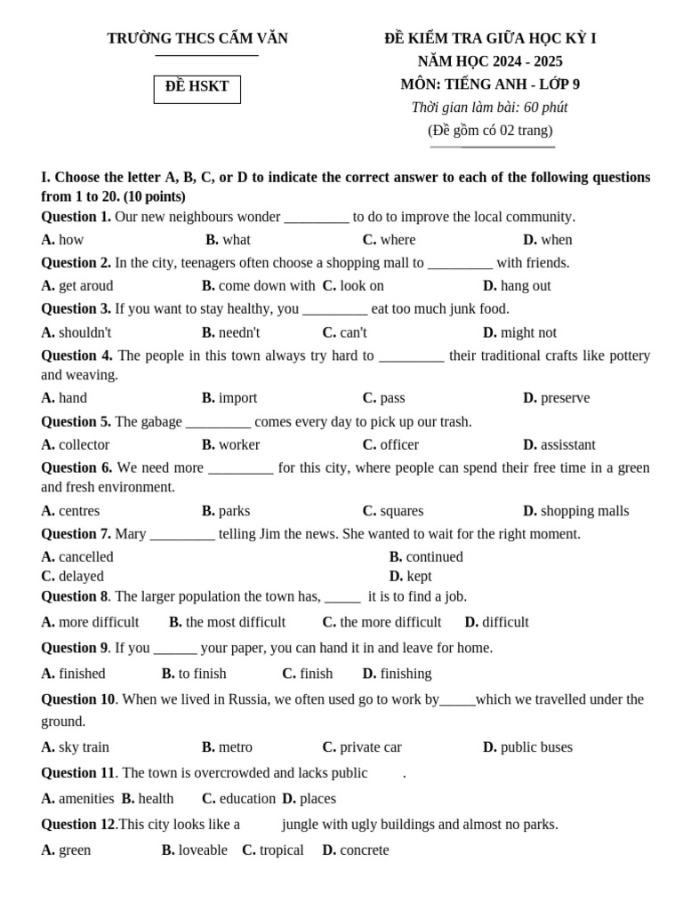 CẨM VĂN-GK1.9-HSKT | PDF | Cost Of Living